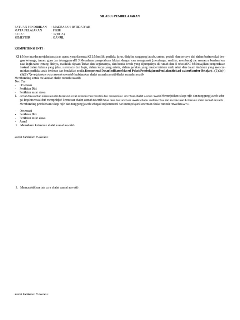 Silabus Kelas 3 (Ganjil) | PDF