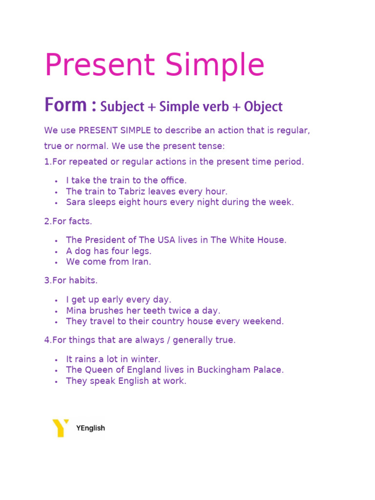 Understanding Present Simple Tense | PDF | English Language | Verb