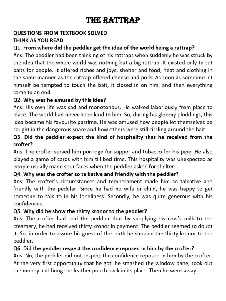 THE RATTRAP - Q & Ans OF TEXTBOOK | PDF