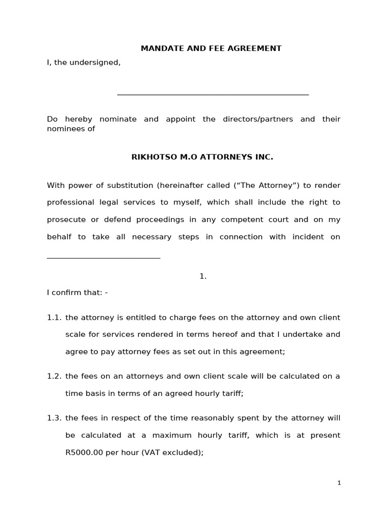 Mandate Fee Agreement | PDF | Lawyer | Value Added Tax