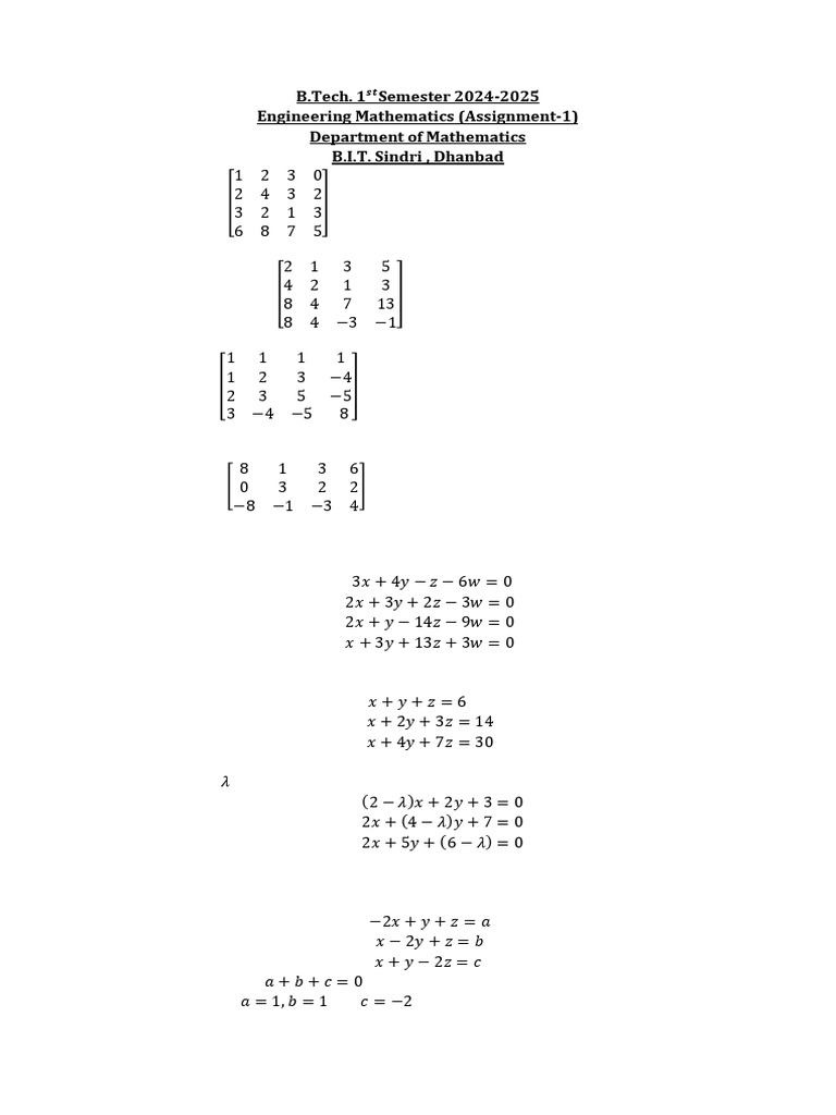 Assingment Math - I (2024-2025) | PDF | Eigenvalues And Eigenvectors | Vector Space