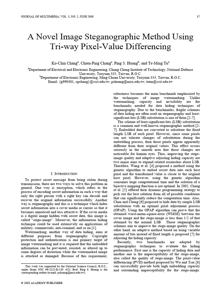 A Novel Image Steganographic Method Using Tri-Way Pixel-Value Differencing | PDF | Algorithms ...
