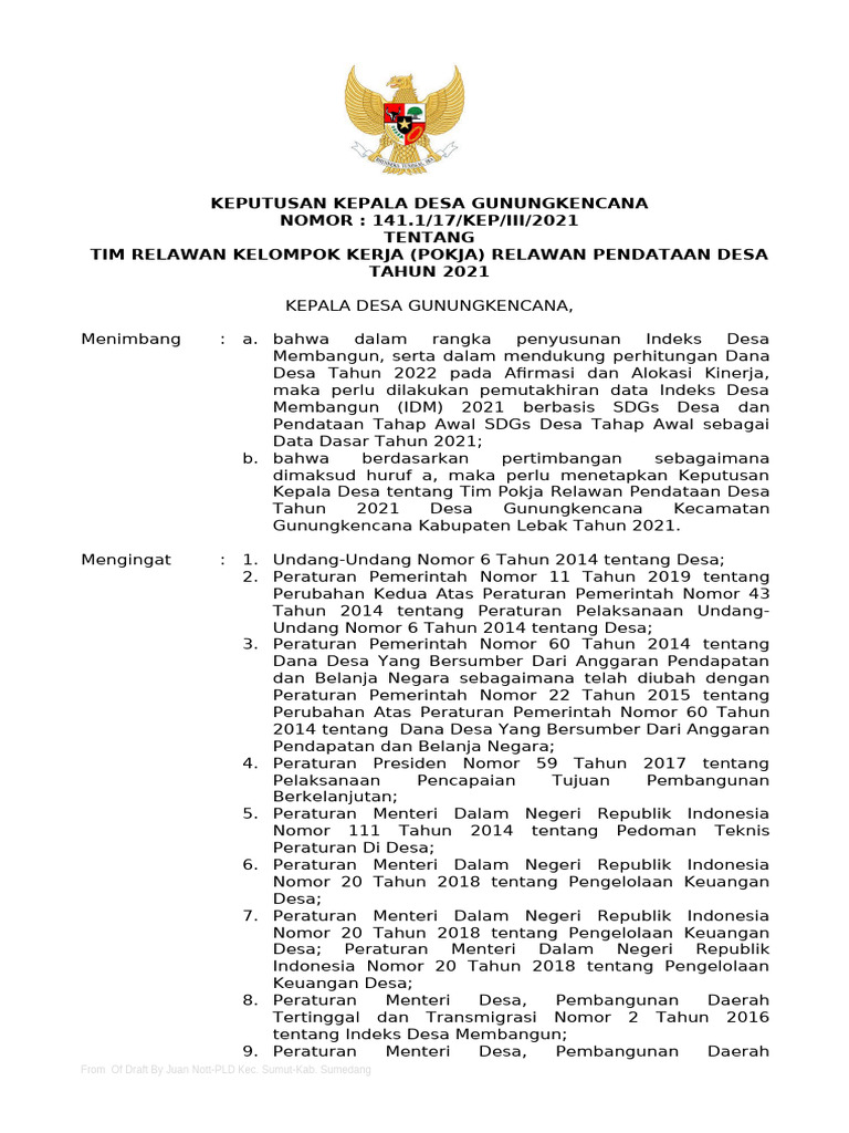 Contoh SK Pokja Relawan Pendataan | PDF