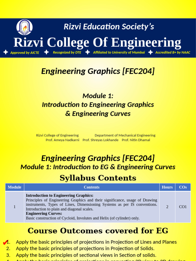 EG Module 1 Engineering Curves | PDF | Circle | Gear