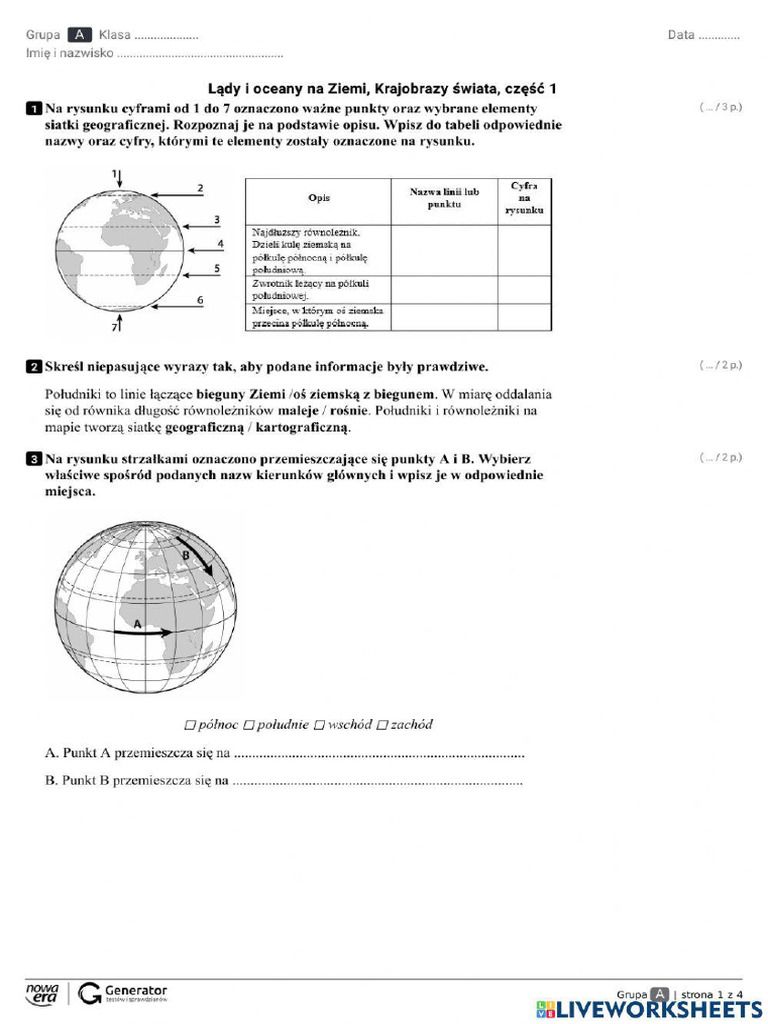 Klasa 5 Geografia Test Krajobrazy Świata. Lądy I Oceany | PDF