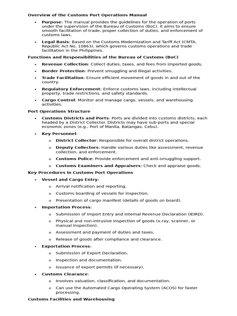 Overview of The Customs Port Operations Manual REVIEWER | PDF | Customs ...