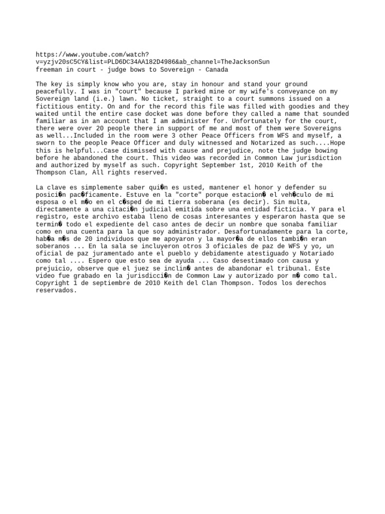 Freeman in Court - Judge Bows To Sovereign - Canada | PDF