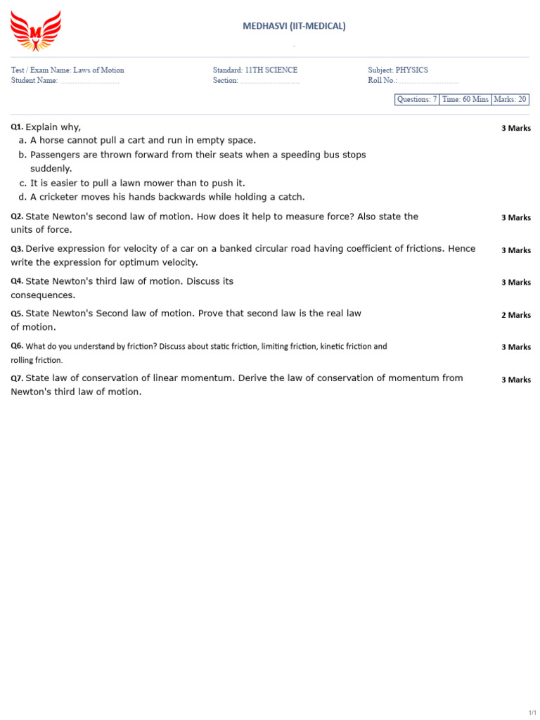 Laws of Motion-11th Science-Physics | PDF