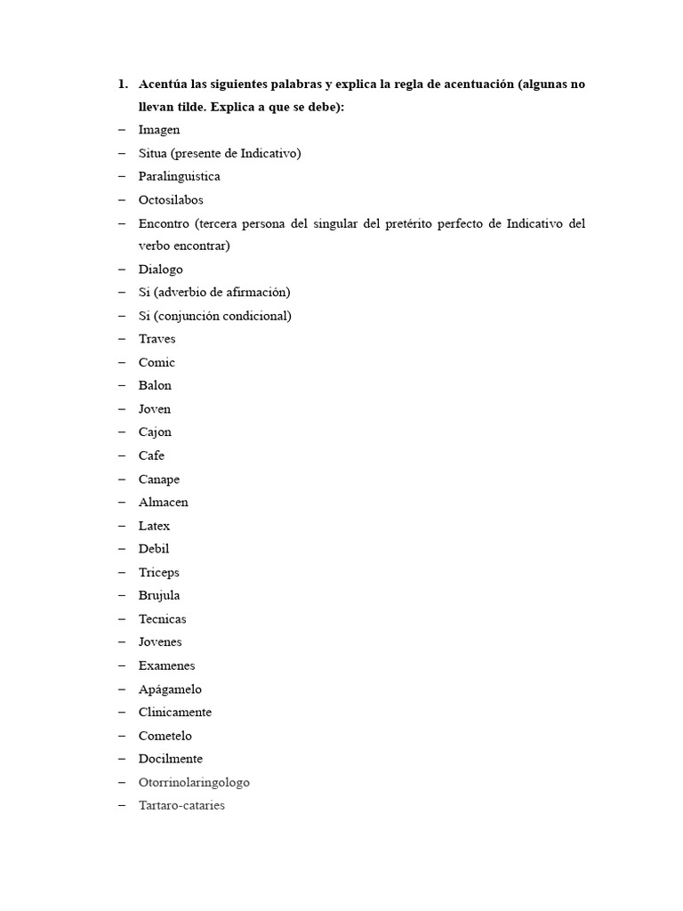 Acentúa Las Siguientes Palabras y Explica La Regla de Acentuación | PDF