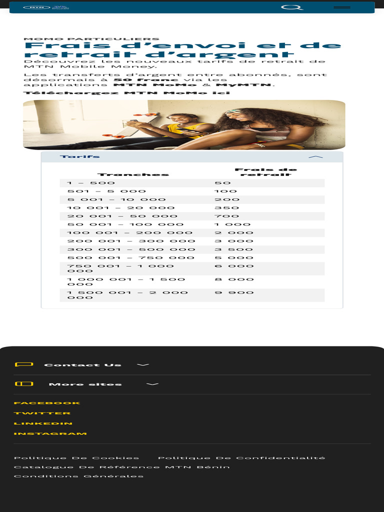 Tarifs de retrait MTN Mobile Money Bénin | PDF