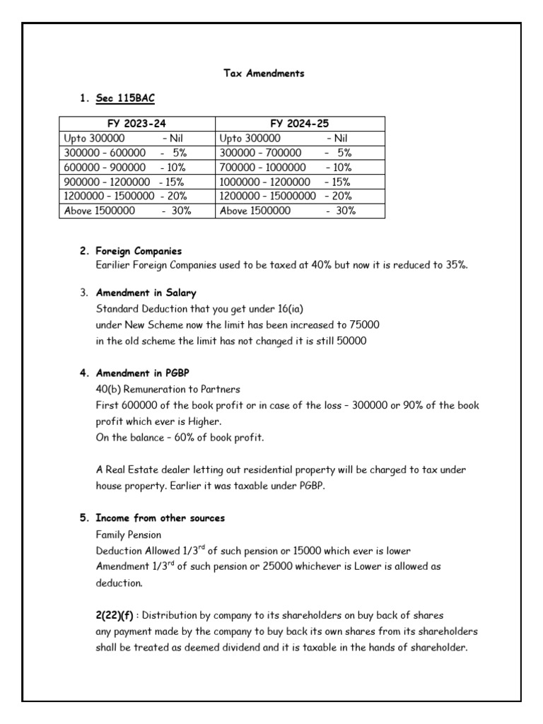 Tax Amendments Overview 2023-25 | PDF | Capital Gains Tax | Corporations