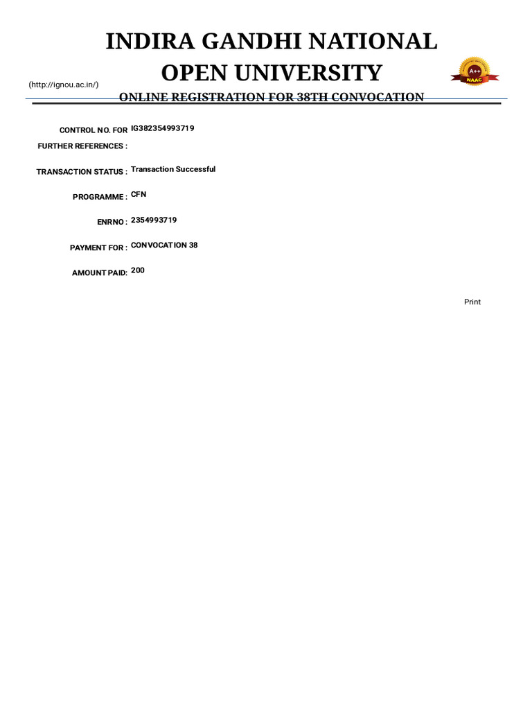 IGNOU 38th Convocation Registration | PDF
