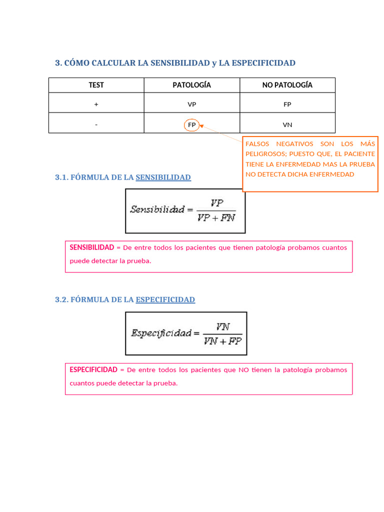 Cálculo de Sensibilidad y Especificidad | PDF | Sensibilidad y ...