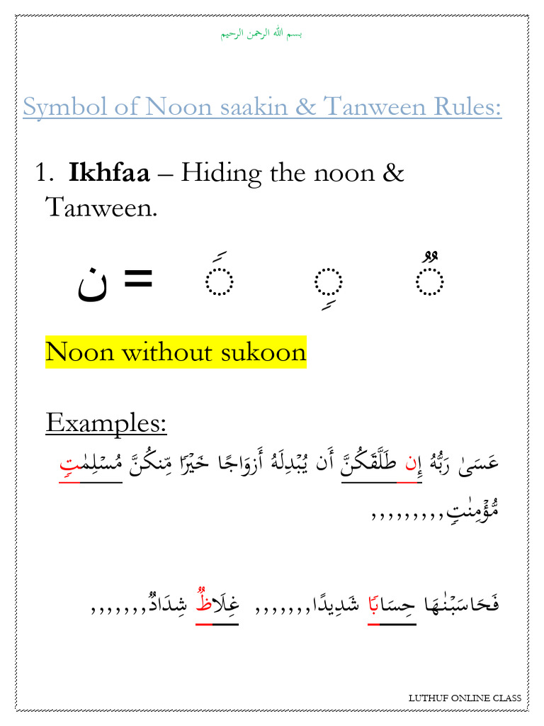 Symbol of Noon Saakin Tanween Full | PDF