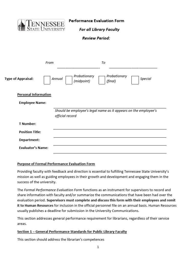 Library Faculty Performance Evaluation Form 2020 | PDF | Performance ...