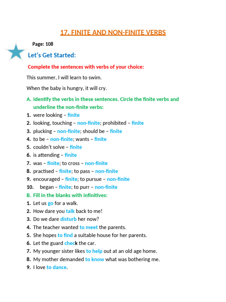 17. Finite and Non-Finite Verbs (1) | PDF | Grammatical Conjugation ...