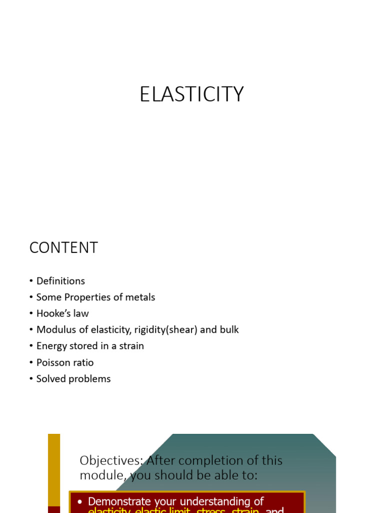 Phy 103 Lecture 1 Elasticity-1 | PDF | Deformation (Engineering) | Young's Modulus