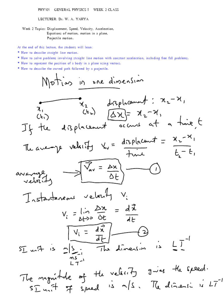 Week 2: Motion in Physics 101 | PDF