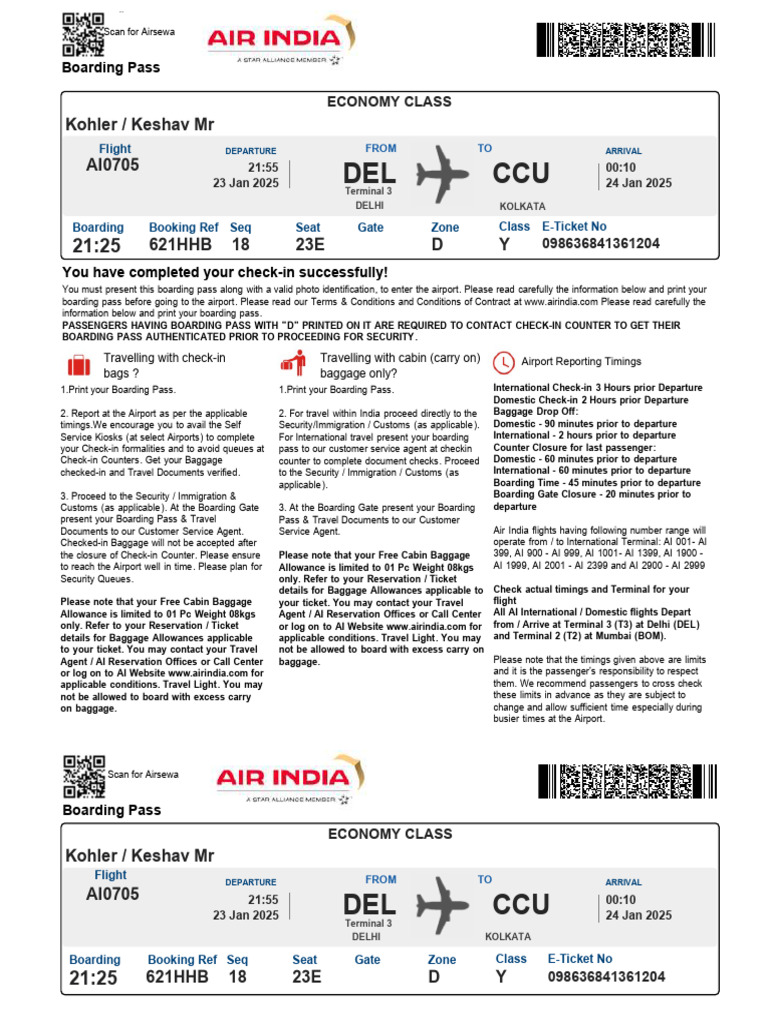 Airindia Boading Pass Type 2 | PDF | Transport | Aviation