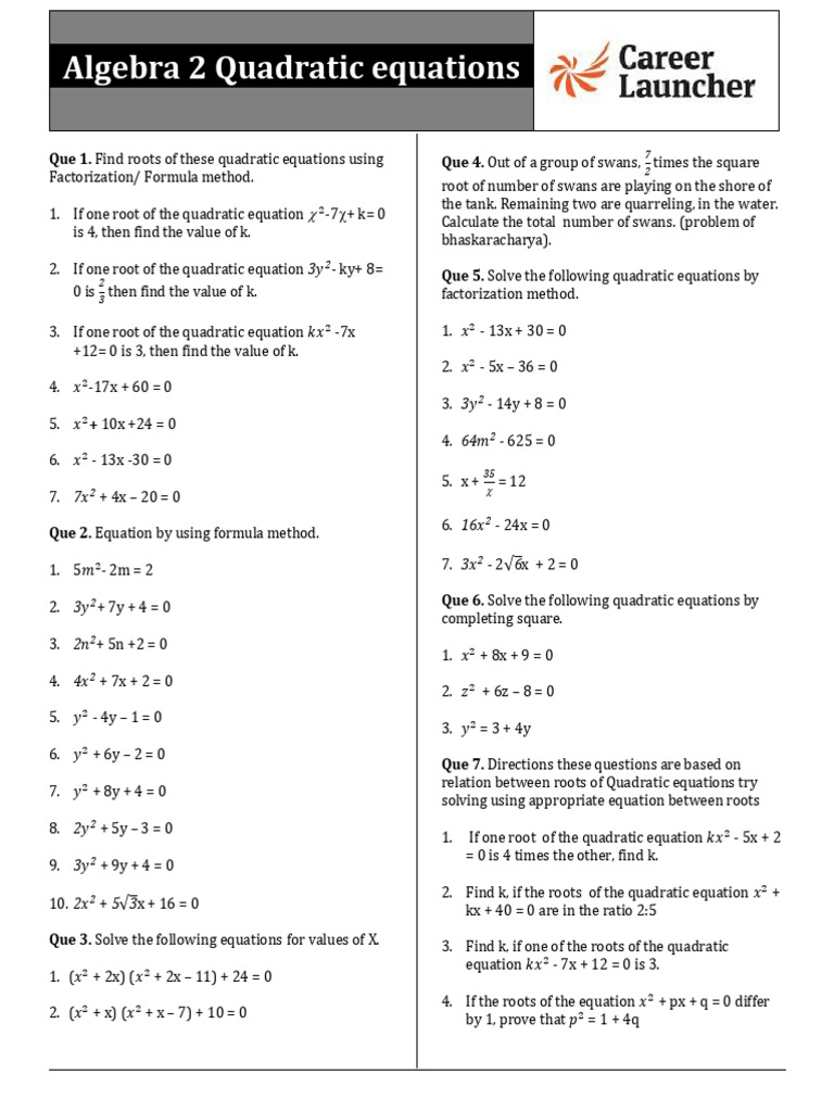 Algebra 2 Quadratic Equations | PDF | Quadratic Equation | Equations
