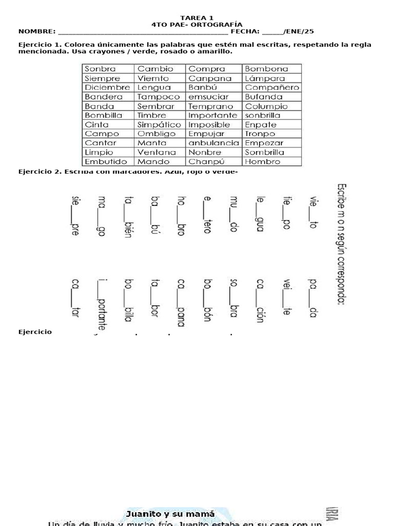 Actividades de Ortografía para 4to PAE | PDF