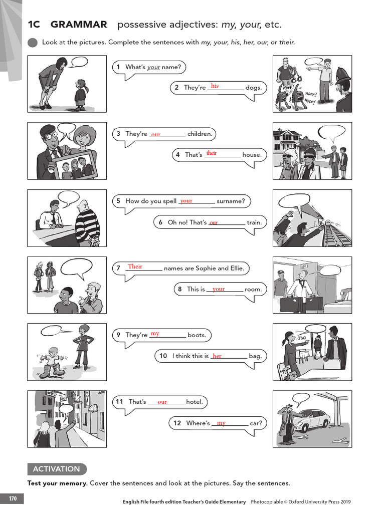 ANSWERS GRAMMAR 1C- Possessive Adjectives | PDF