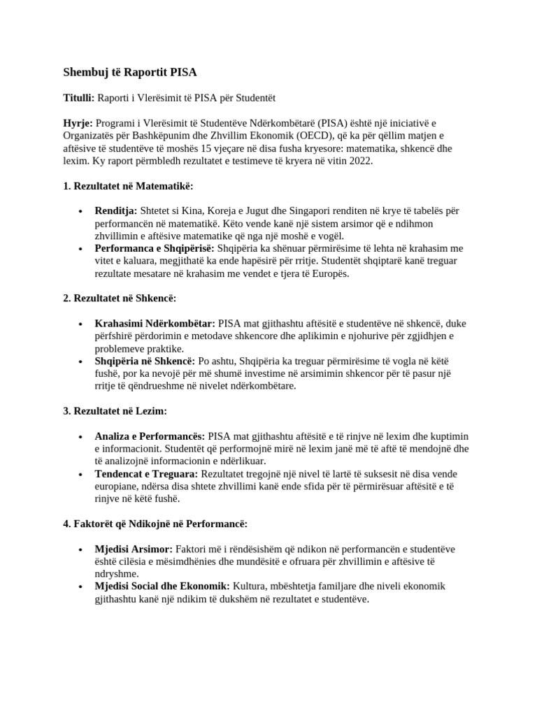 Shembuj të Raportit PISA | PDF