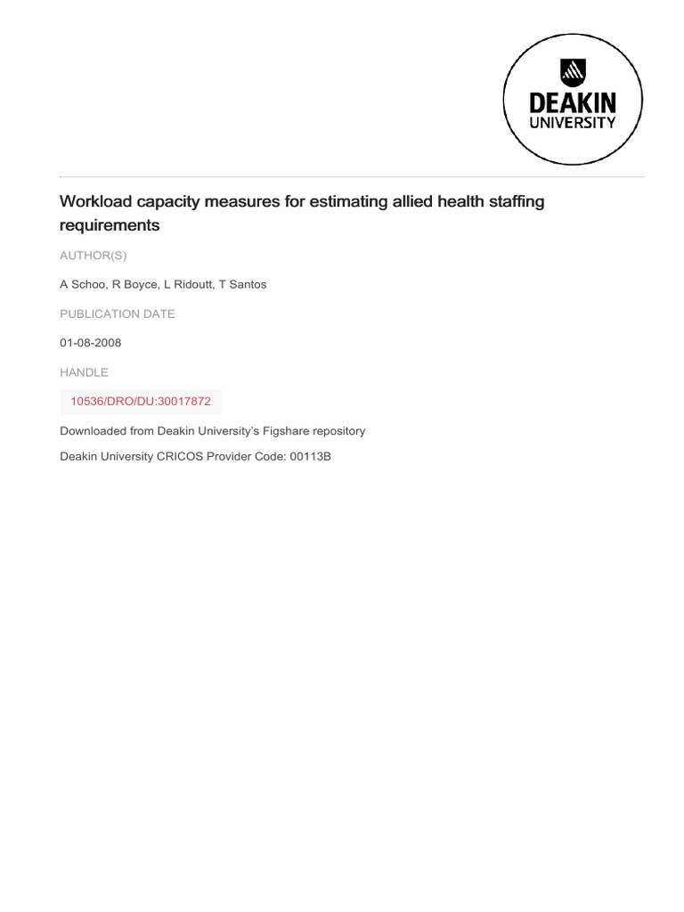 Workload Capacity Measures For Estimating Allied Health Staffing ...