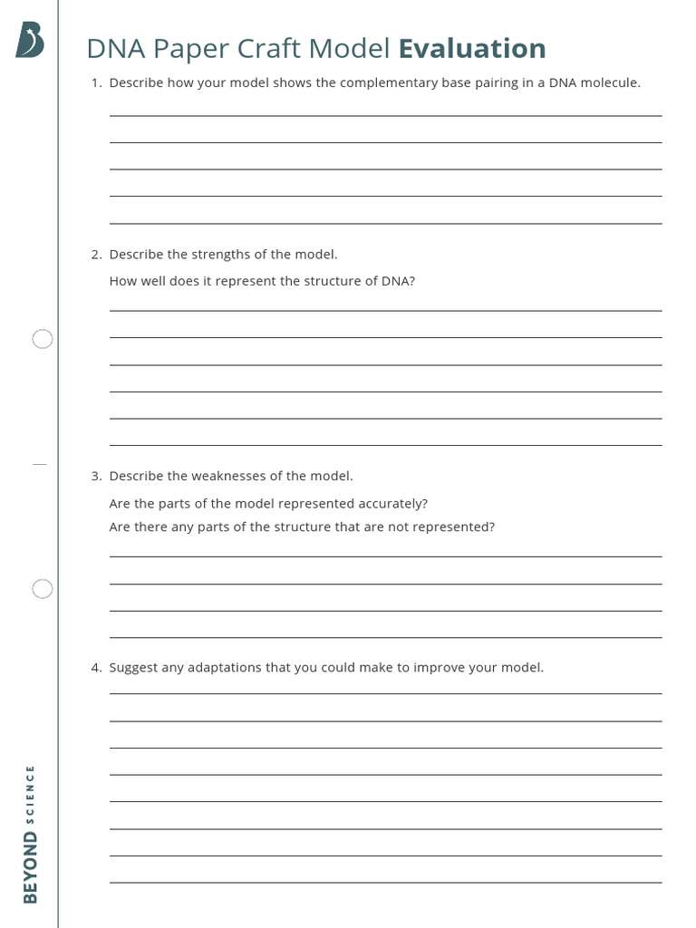 DNA Paper Craft Model Evaluation Worksheet Support | PDF