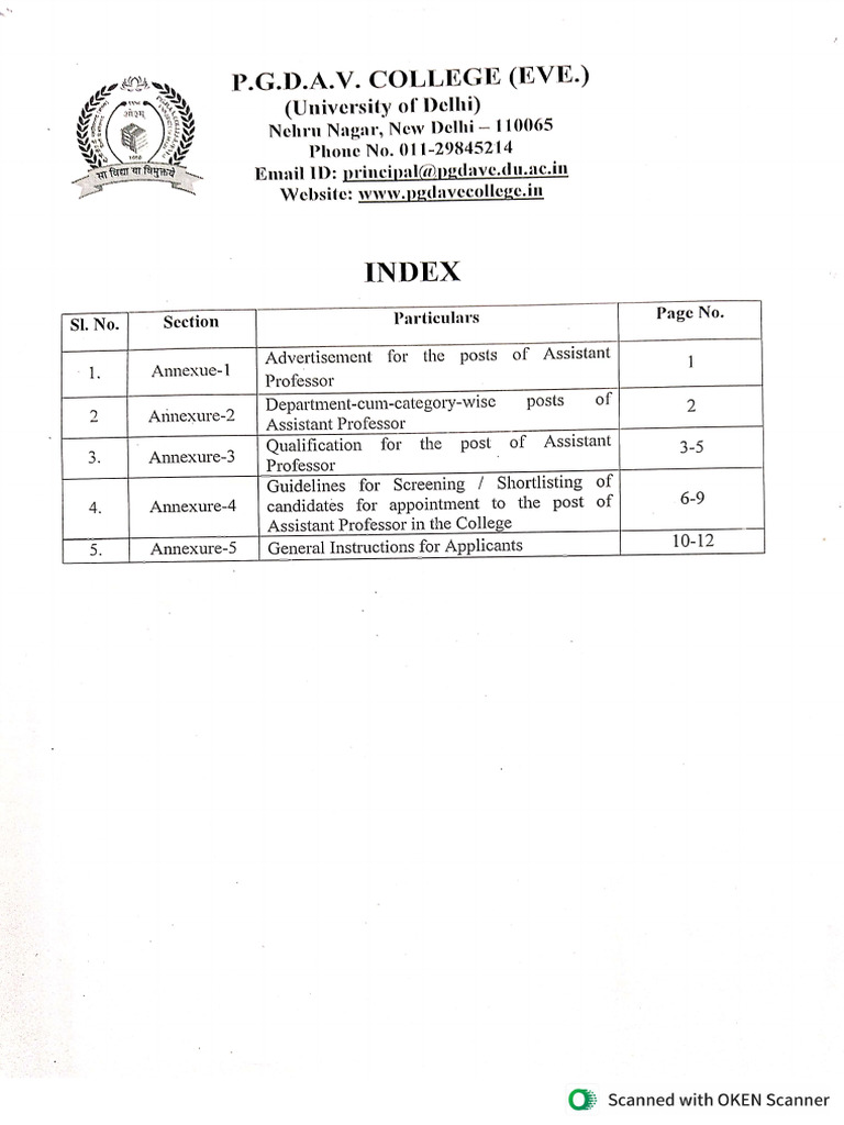 Teaching Ad Date 29.10.24 PGDAV College Evening | PDF