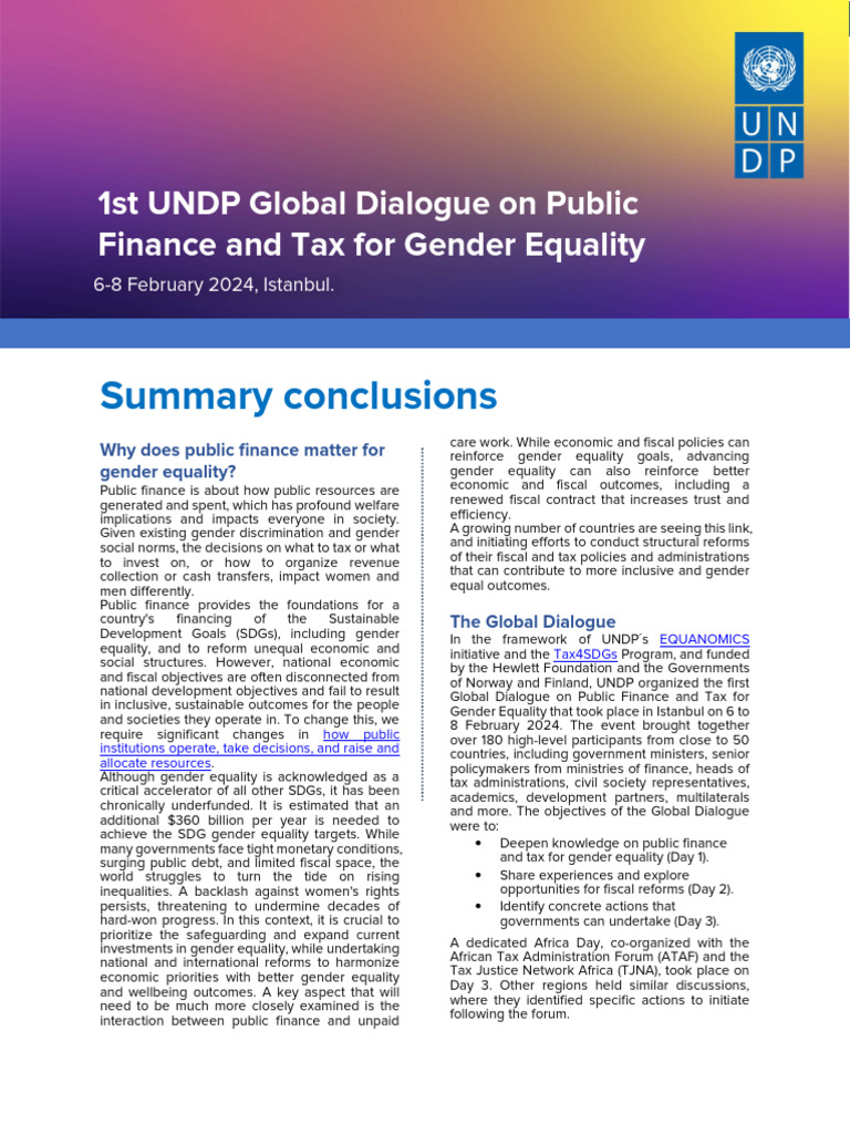 Undp First Undp Global Dialogue On Public Finance and Tax For Gender ...