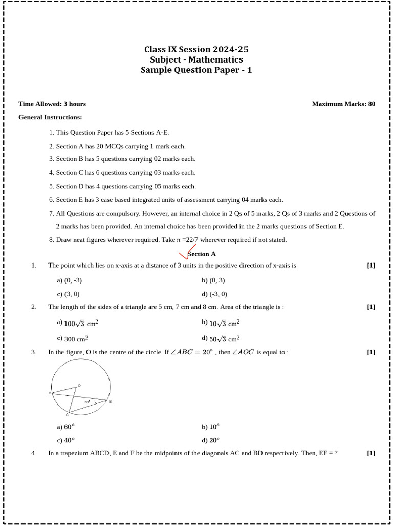9th Maths Annual Paper-1 | PDF | Area | Circle