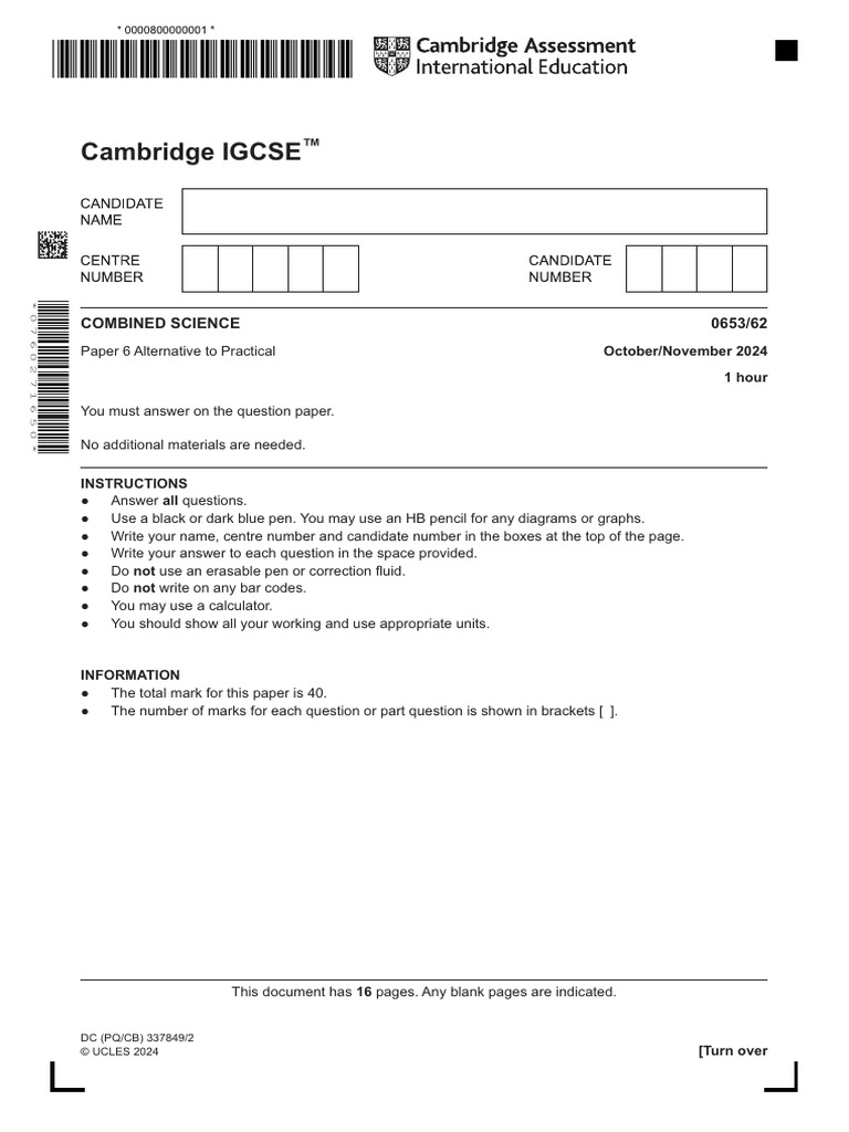 combined science p6 2024 | PDF