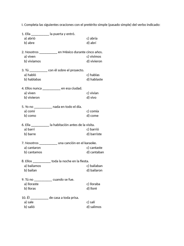Ejercicios de Pretérito Simple | PDF