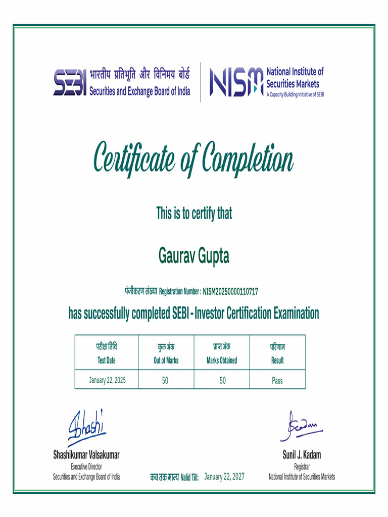 NISM Certificate | PDF