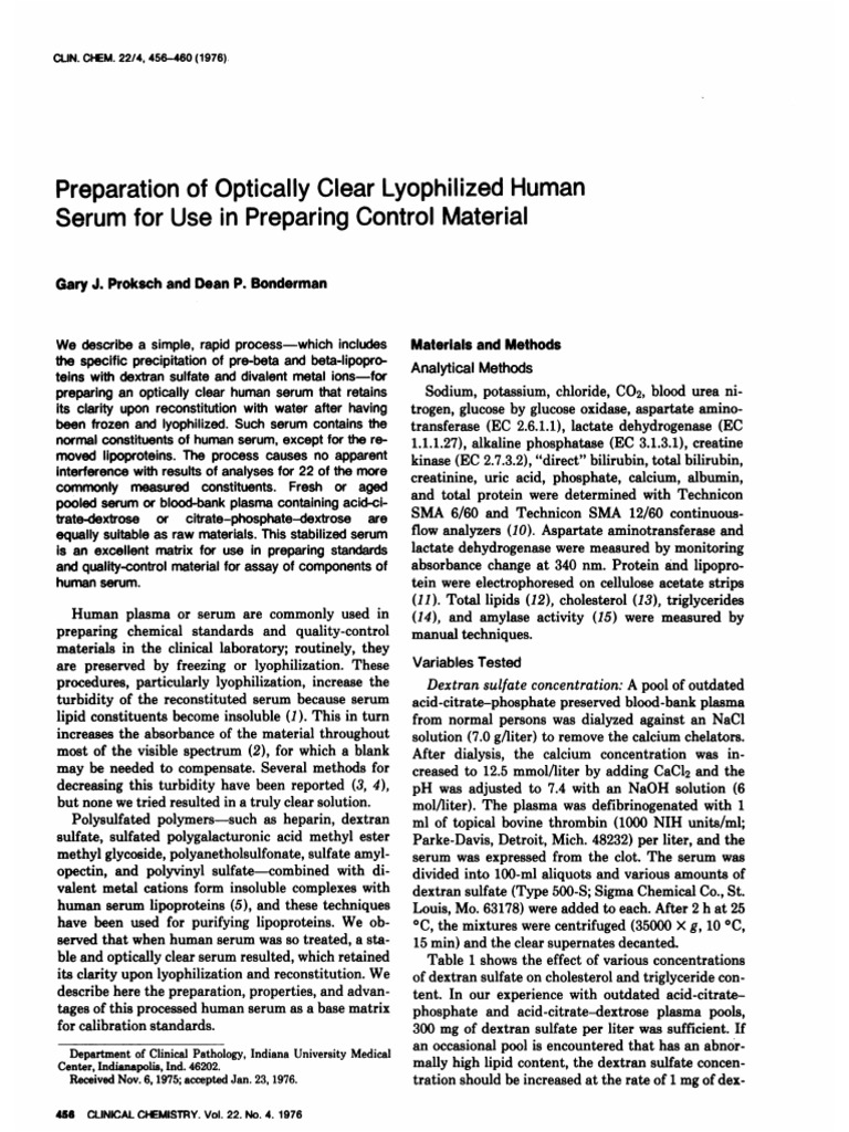 Preparation of Optically Clear Lyophilized Human Serum ... | PDF ...
