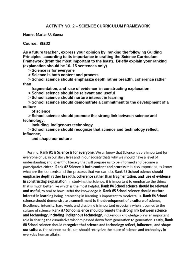 Ranking Principles for Science Curriculum | PDF | Science | Curriculum