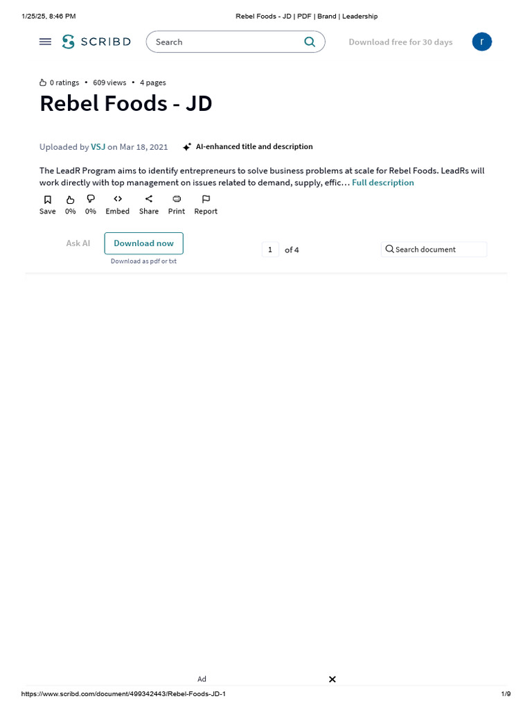 Rebel Foods - JD _ PDF _ Brand _ Leadership | PDF | Scribd | Cyberspace