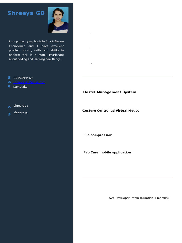 SHREEYA GB Resume - SHREEYA G B ISE-2020-24 | PDF | Computer Science | Information Technology