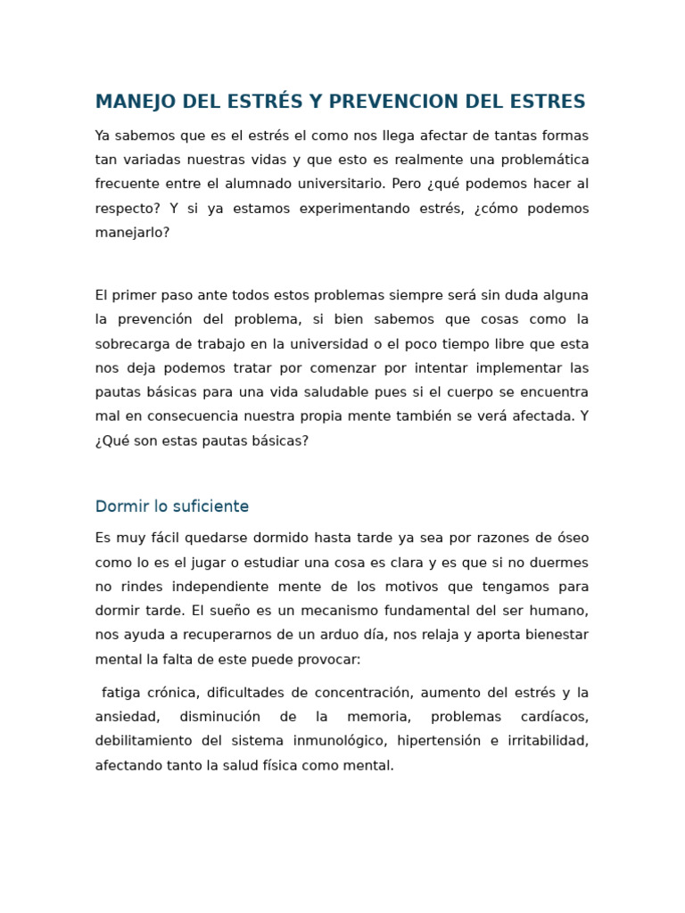 Prevención y Manejo del Estrés Crónico | PDF | Estrés (biología) | Mente