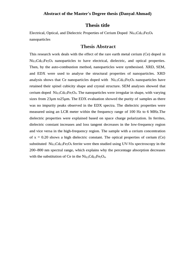 Cerium-Doped NiCdFe2O4 Nanoparticles Study | PDF