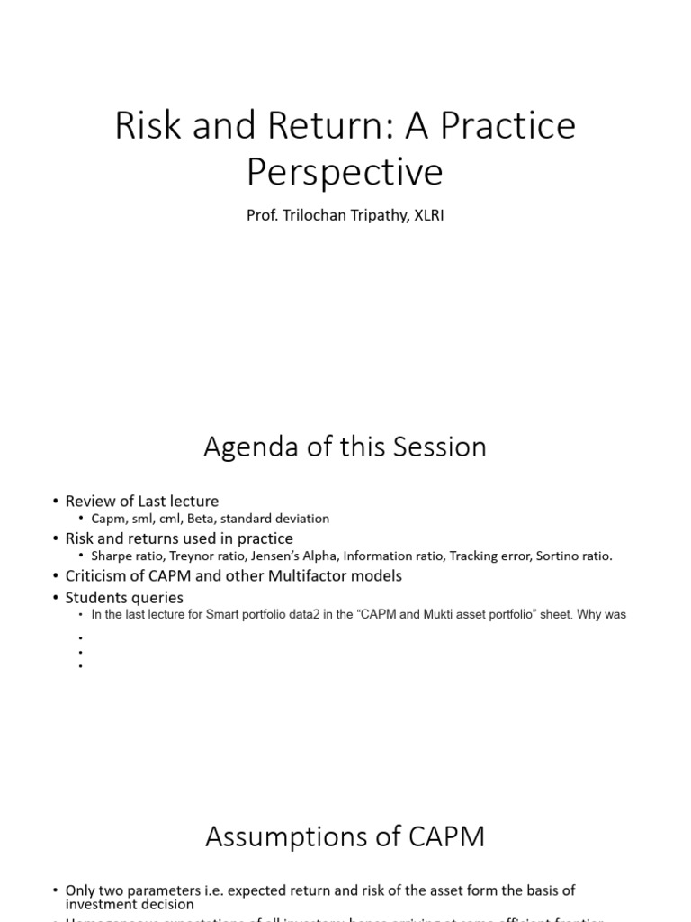 3 - Risk and Return Revisited - Students Ref | PDF | Capital Asset Pricing Model | Beta (Finance)