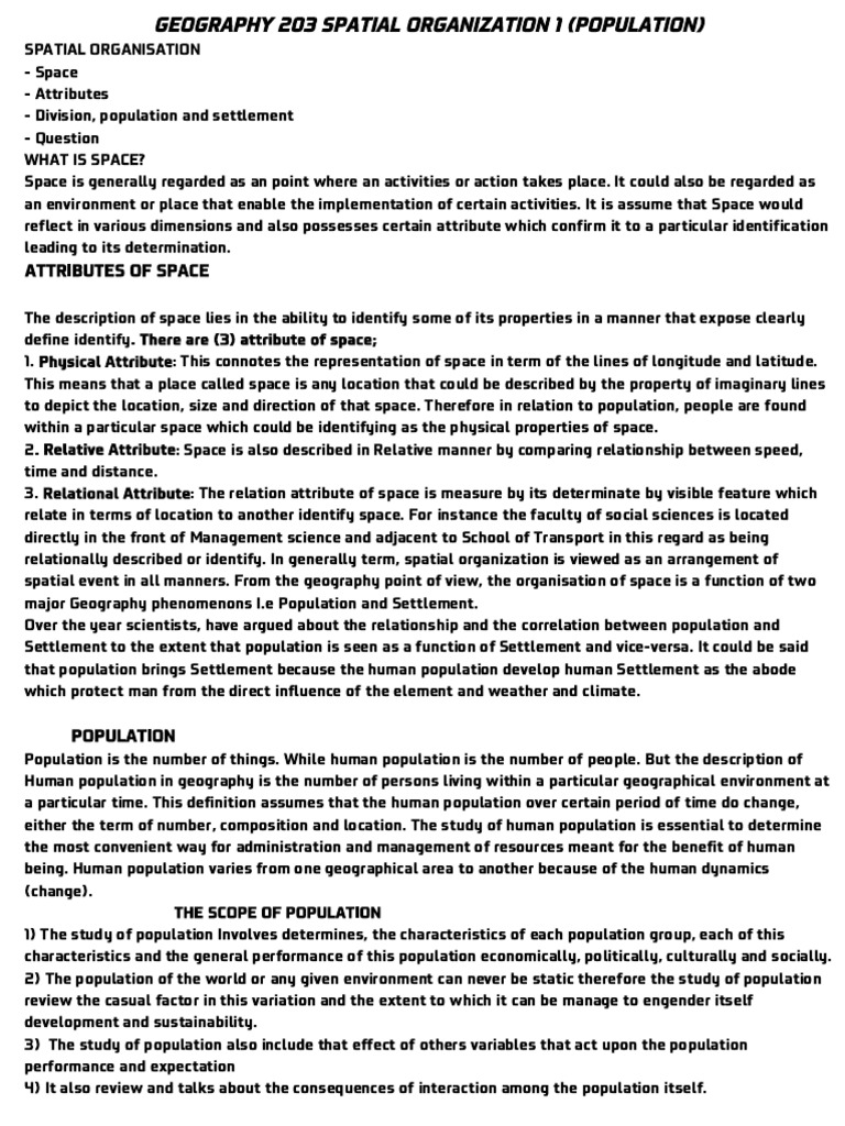Geography 203 Spatial Organization 1 | PDF | Space | Mortality Rate