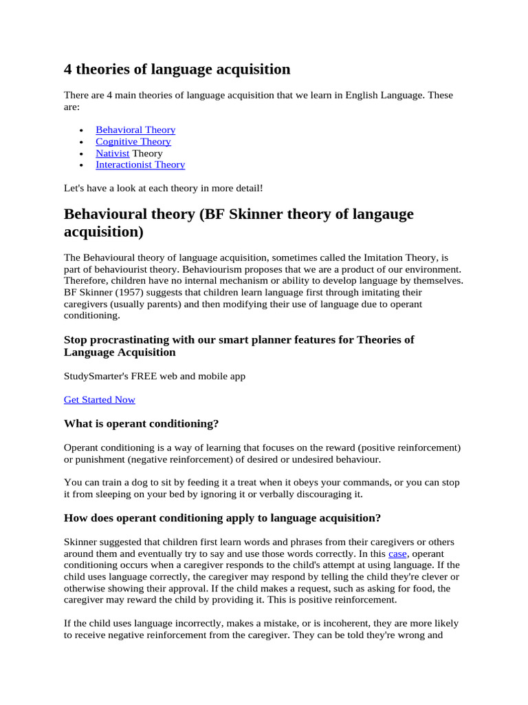 Language Acquisition Theories | PDF | Language Acquisition | Behaviorism