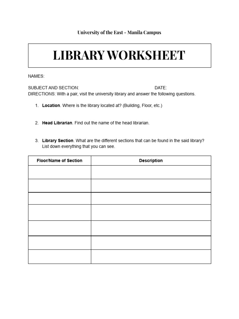 Library Worksheet - Shs-1 | PDF