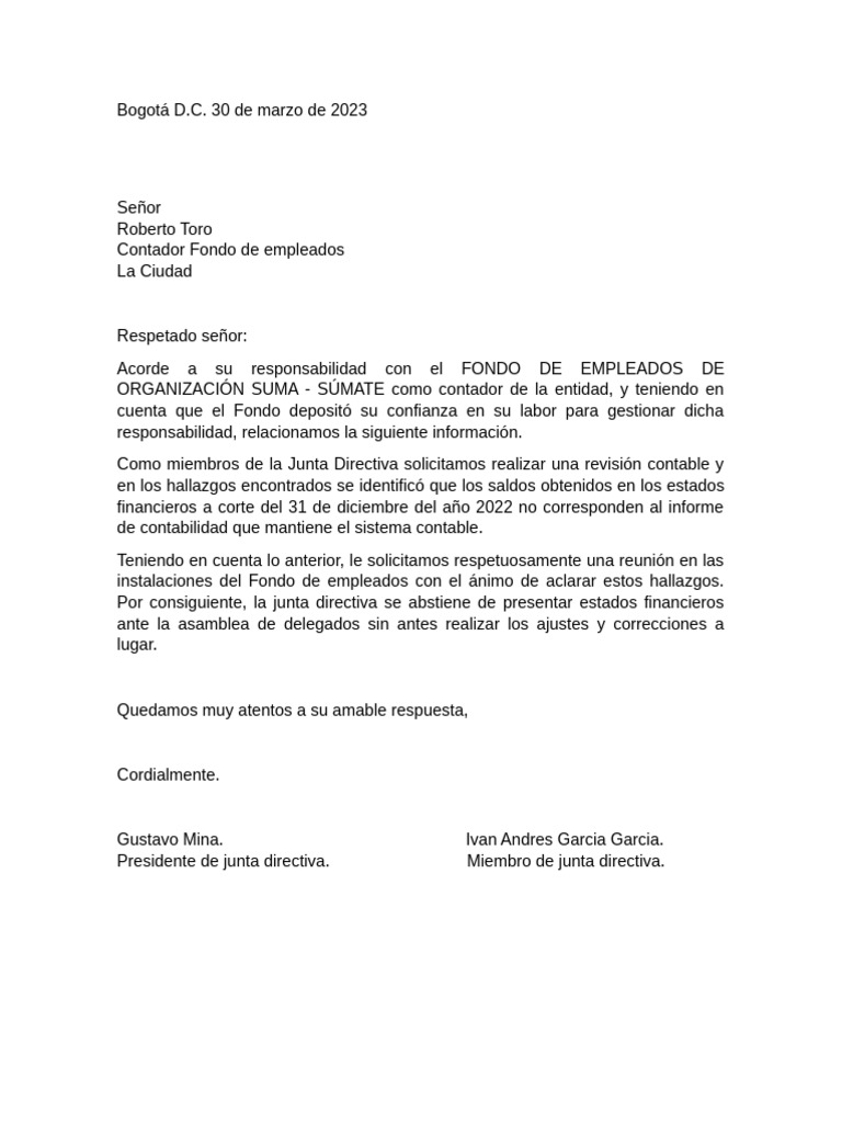 Carta Contador | PDF