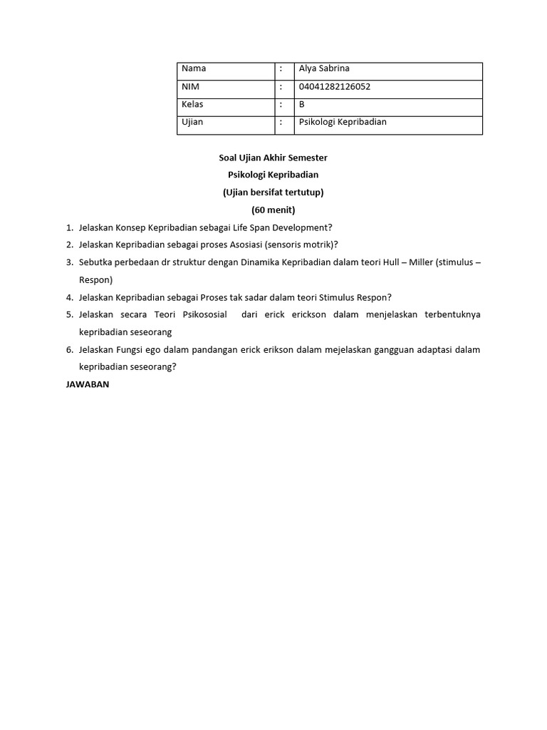 Alya Sabrina - Uas Kepribadian | PDF