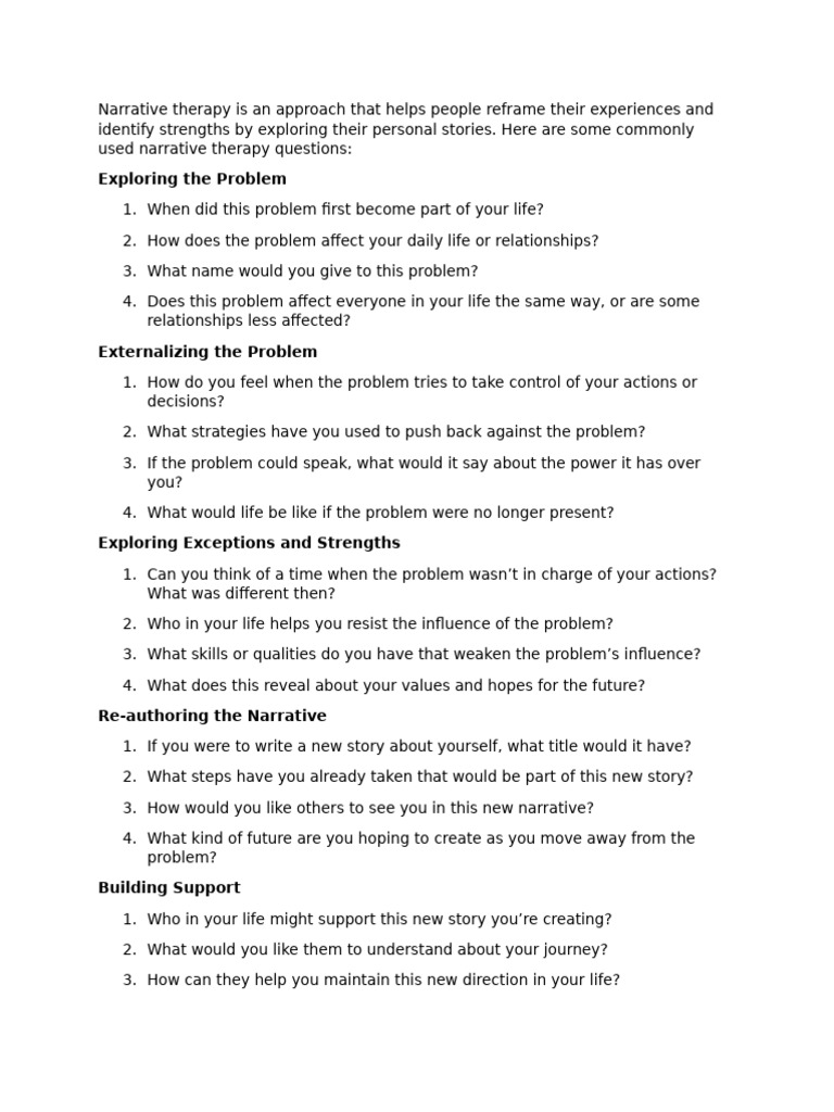Narrative Therapy Question Guide | PDF