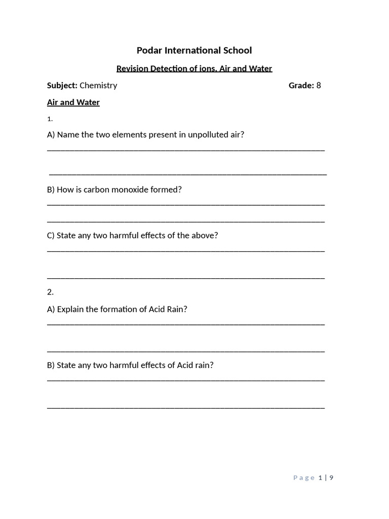 Revision Detection of Ions, Air and Water | PDF | Oxide | Chloride