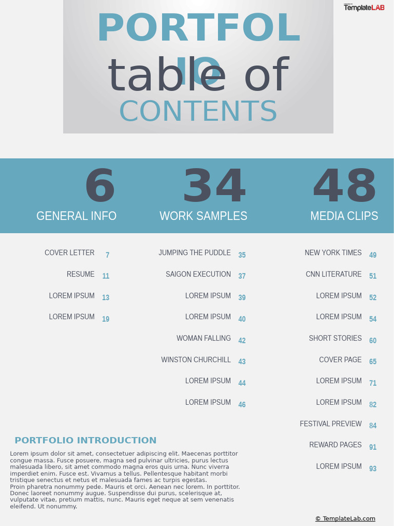 Portfolio Table of Contents TemplateLab.com | PDF